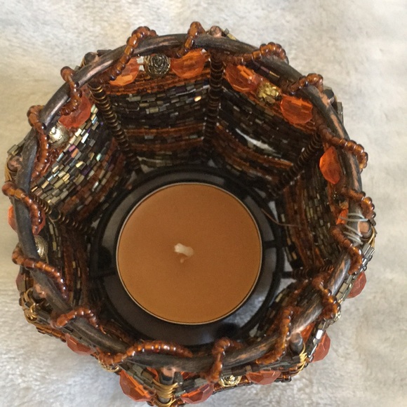 handcrafted | Accents | Harvest Beaded Metal Candle Holder With Two ...
